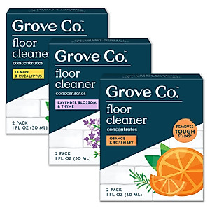 Grove Co. Floor Cleaner Refill Concentrate Variety Pack (6 x 1 Fl Oz) Plant-based Household Cleaning Supplies, Ammonia & Chlorine Free, No Plastic Waste, 100% Natural Scent, 3 x 2 Pack Refills