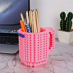 Gvendo Build on Brick Coffee Mug, Fun Gaming Mugs with Handle DIY Pink Large Coffee Cup Funny Gifts for Men Women Office Work or Childhood Education