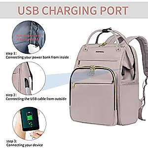 EMPSIGN Laptop Backpack for Women 15.6 Inch Travel Work Backpack, 35L Waterproof Backpack Pures with USB Port &amp; RFID Blocking, Largre Capacity Casual College Backpack, Grey Pink