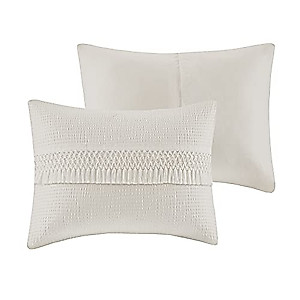 Madison Park Amaya 100% Cotton Duvet Set - Seersucker Design with Tassel Trims Accent, Breathable Cover for Comforter, All Season Bedding with Matching Sham, Full/Queen(90"x90") Ivory 3 Piece