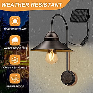 CREATIVE DESIGN Solar Barn Lights Outdoor, Retro Porch Light with 2 Lighting Modes, Gooseneck Metal Solar Shed Light, Waterproof Solar Wall Sconce for Backyard Garden Garage Terrace Patio Yard(Brown)