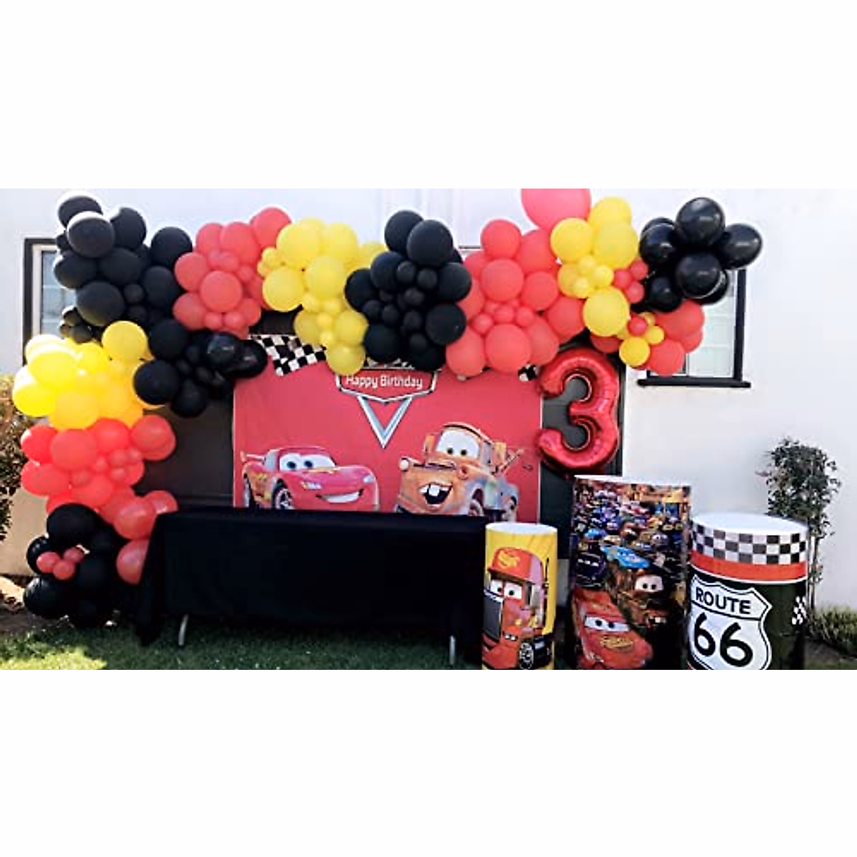 Botong 7x5ft Cartoon Car Birthday Party Themed Backdrops Car Racing Story Black White Grid Red Photo Backgrounds for Photography Birthday Party Banner