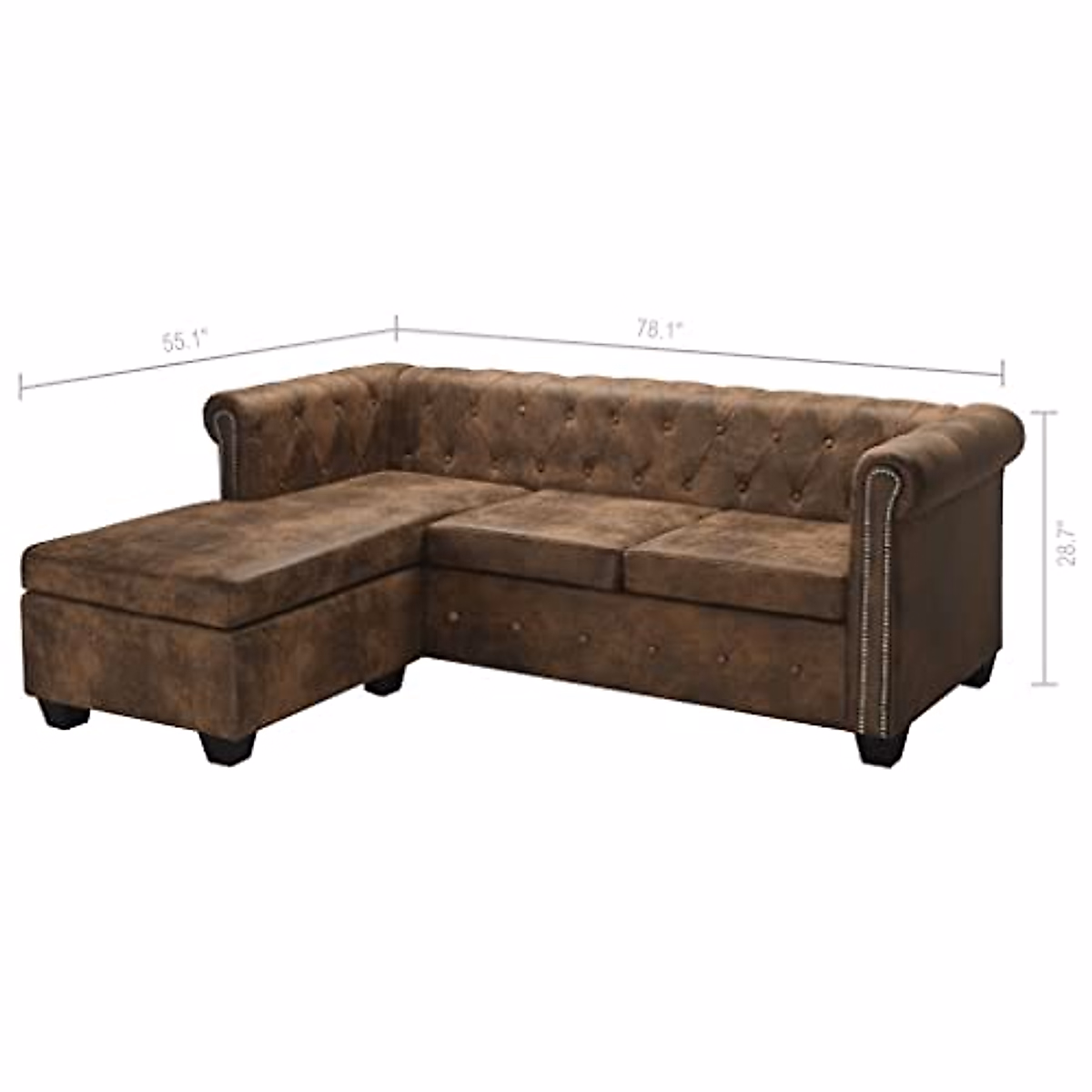 vidaXL Chesterfield L-Shaped Sofa with Pouf, Artificial Leather Upholstery, Easy to Assemble, Brown