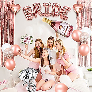 MOVINPE Bachelorette Party Decorations, Bride to Be Sash, Veil, Rhinestone Tiara, Dare Cards, Photo Booth Props, Foil Curtains, Champagne Ring Balloon, Tattoos, Rose Gold Bridal Shower Party Supplies Decor