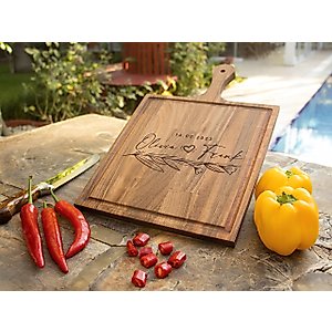 Custom Cutting Board | Personalized Cutting Board | Wedding Gifts | Custom Cutting Boards Wood Engraved | Engraved Cutting Board Personalized | Engagement Gift For Couple (With Handle)