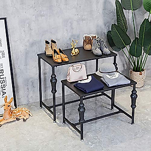 Industrial Retail Display Tables, Standing Clothing Shoes Display Rack, Set of 2 Boutique Display Riser, Retro Unit Storage Shelves, Garment/Handbag Display Stand