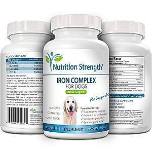 Nutrition Strength Iron for Dogs with Anemia to Support Blood Health, Blood Cell Formation & Oxygen Supply, Iron Supplement for Anemic Dogs + Vitamin C, Folate, Vitamin B12, 120 Chewable Tablets
