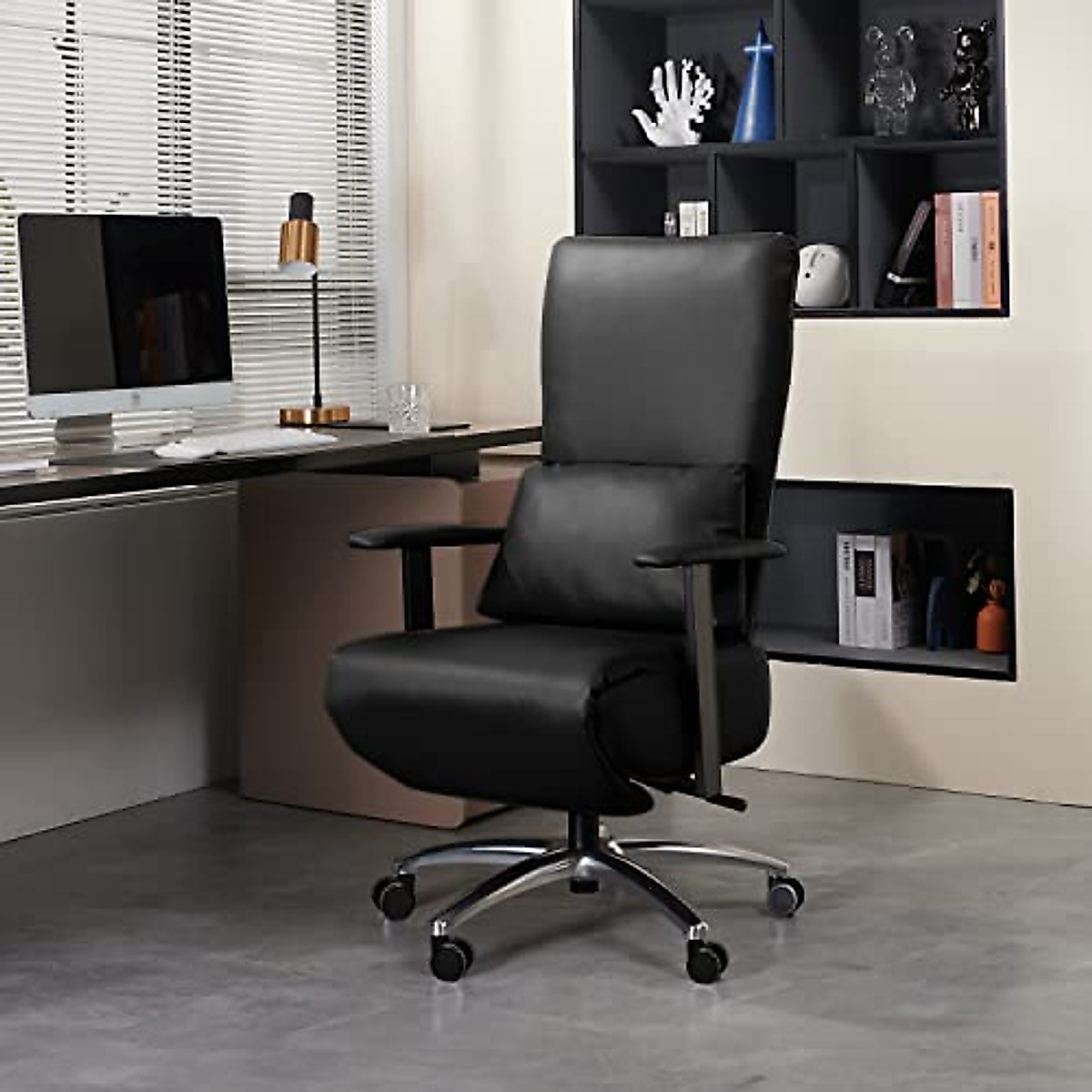 FIBO Gravity-Sensing Executive Home Ergonomic Office Chair Reclining Office Chair with Foot Rest & Headrest, High-Back PU Leather Computer Desk Chairs with Back & Lumbar Support Task Chair, (Black)