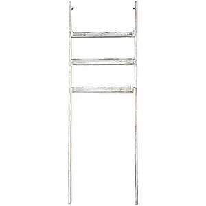 MyGift Over-The-Toilet Storage Shelves, 3-Tier Rustic Whitewashed Wood Leaning Bathroom Ladder Shelf