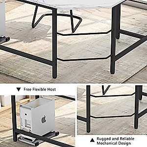 Tribesigns 66 inch Modern L Shaped Desk, Corner Computer Desk PC Laptop Gaming Table Workstation for Home Office, White Faux Marble/Black Metal Frame