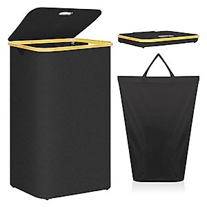 Laundry Hamper with Wheels, 100L Large Laundry Basket with Lid, Rolling Laundry Hamper with Removable Bag, Collapsible Clothes hamper for Bedroom Laundry Room Dorm (Black)