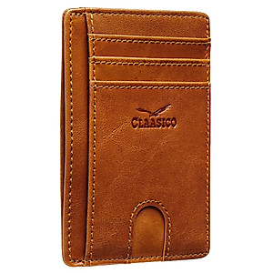 Claasico Front Pocket Small Minimalist Leather Wallet RFID Blocking Vintage Leather Credit Card Holder with Gift Box