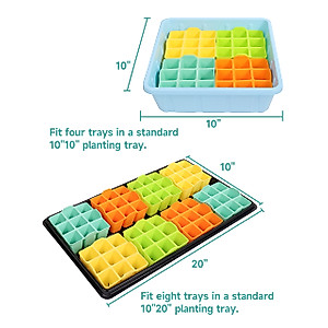 LUVCOSY 4 Packs Silicone Seed Starter Tray, Colorful Seedling Starter Trays Fit Up to 10" 10" Planting Tray, BPA-Free & Dishwasher Safe, Indoor Reusable Seedling Grow Kit for Vegetable, Flower, Herb