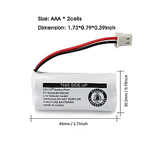 Kruta BT162342/BT262342 2.4V 800mAh Ni-MH Cordless Phone Battery Pack, Also Compatible with BT183342/BT283342 AT&T EL52351 TL90070 VTech CS5119 DS6511 DS6722 LS6305 Handset, 2-Pack