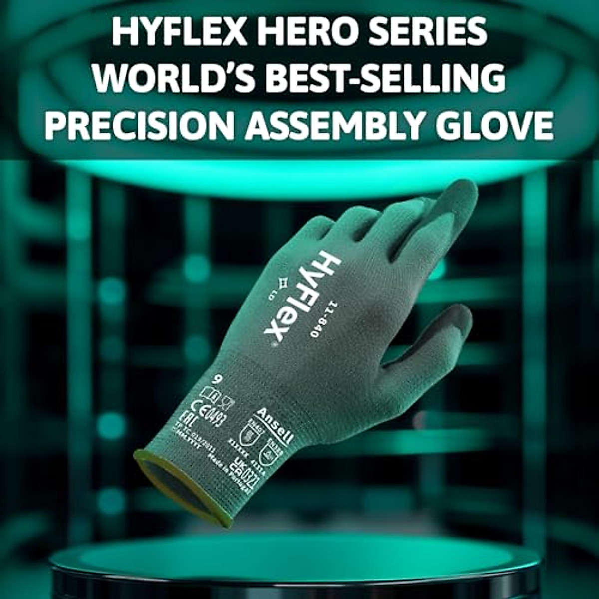 HyFlex 11-840 Ergonomic Abrasion-Resistant Nitrile Foam Industrial Gloves for Automotive, Fabrication, EMS, Utilities - Size 9, Black (12 Pairs)