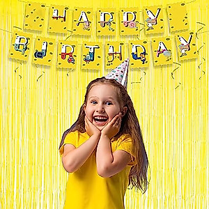 Yellow Streamers Party Backdrop - GREATRIL Foil Fringe for Sunflower/Bee/Pineapple/Lemon/Truck/Race Birthday Party Decoration - 3.2ft X 8.2ft - 2 Packs
