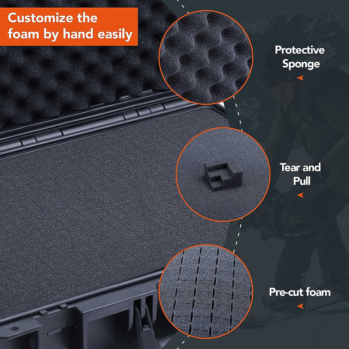 Lykus HC-4410 Waterproof Hard Case with Customizable Foam Insert, Interior Size 17.32x11.42x4.72 in, Suitable for Pistol, Laptop, Small Drone, Microphone, Action Camera, and More