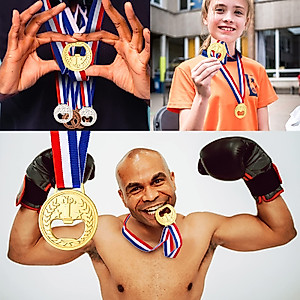 Medal Shaped Flat Bottle Opener Winner Award Metal Wine Beer Opener Gold Silver Copper Medal Olympic Trophy Opener with Neck Ribbon for Bar Bartender Men Kitchen Restaurant Party (9 Pieces)