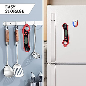 Instant Read Meat Thermometer for Cooking, Waterproof Digital Food Thermometer Dual Probe Design with Magnet, Backlight, Calibration and Foldable Probe for Deep Frying, Grill, BBQ, Kitchen(Red)