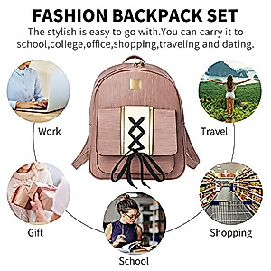 RUIQIA Mini Backpack Purse for Girls Pink Small Travel Backpack for Women School Backpacks for Teen Girls Waterproof Backpack Set PU Leather Backpack for Women Shoulder Bags Ladies