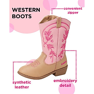 bebe Girls' Cowgirl Boots - Classic Western Cowboy Boots - Mid Calf Boots for Toddlers, Little and Big Girls (5T-7), Size 2 Little Kid, Taupe/Pink