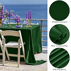 TURSTIN 4 Packs Satin Tablecloth 102 x 58 Inch Overlay Satin Table Cover Rectangle Bright Silk Tablecloth Smooth Fabric Table Decoration for Wedding Banquet Party Events, Dark Green
