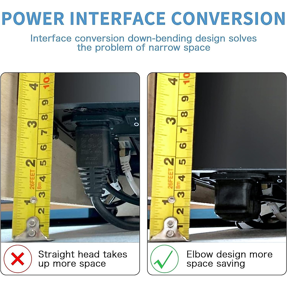 Vrllinking IEC C14 to C13 90 Degree Power Adapter for LCD Wall Mount TV/Computer Host/Monitor/Rice Cooker/Electric Kettle,10A PDU Plug, Up/Down Right Angled IEC Power Adapter (2 Pack/Black)