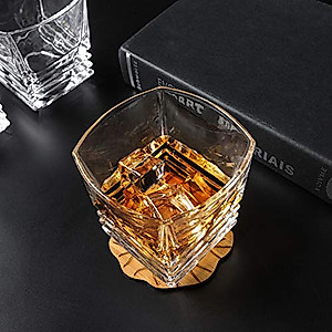 KANARS Whiskey Glass 9 Oz, Set of 4 Crystal Rock Glasses for Scotch Bourbon Liquor Snifter Brandy Rum, Square Whisky Tumblers for Men Dad