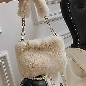 Plush Shoulders Bags Women Plush Tote Bags Furry Handbag Soft Fluffy Coin Purse Phone Bag(black)