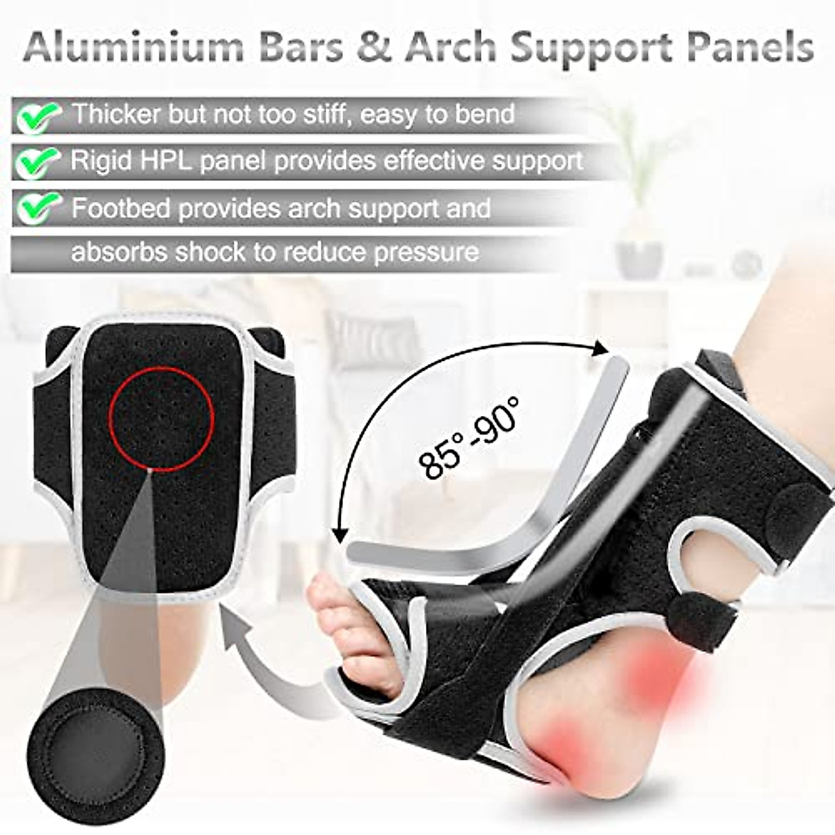 2 Pack Plantar Fasciitis Night Splint with Arch Support, Plantar Fasciitis Relief Brace, 2 Adjustable Straps Plantar Fasciitis Night Splint Relief Plantar Fasciitis, Foot Drop, Achilles Tendonitis, Day&Night