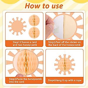 12PCS Boho Sun Party Decorations Balls Boho Sun Birthday Party Hanging Pom Poms Honeycomb First Trip Around The Sun Boho Sun Party Tissue Balls for Hippie Retro Themed Baby Shower Birthday Supplies