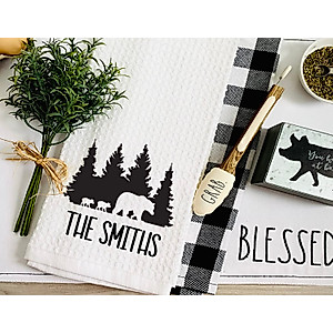 Monogram Personalized Mama Baby Bear Kitchen Towel, Farm House Waffle Weave Tea Towel, Cabin Housewarming Gift, Wedding Gift