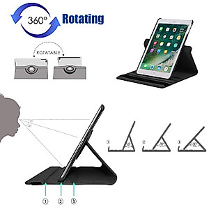 Rotating Case for iPad 9.7 2018 2017 / iPad Air 2-360 Degree Rotating Stand Protective Cover with Auto Sleep Wake for iPad 9.7 inch (6th Gen, 5th Gen) / iPad Air 2/ iPad Air(Dark)