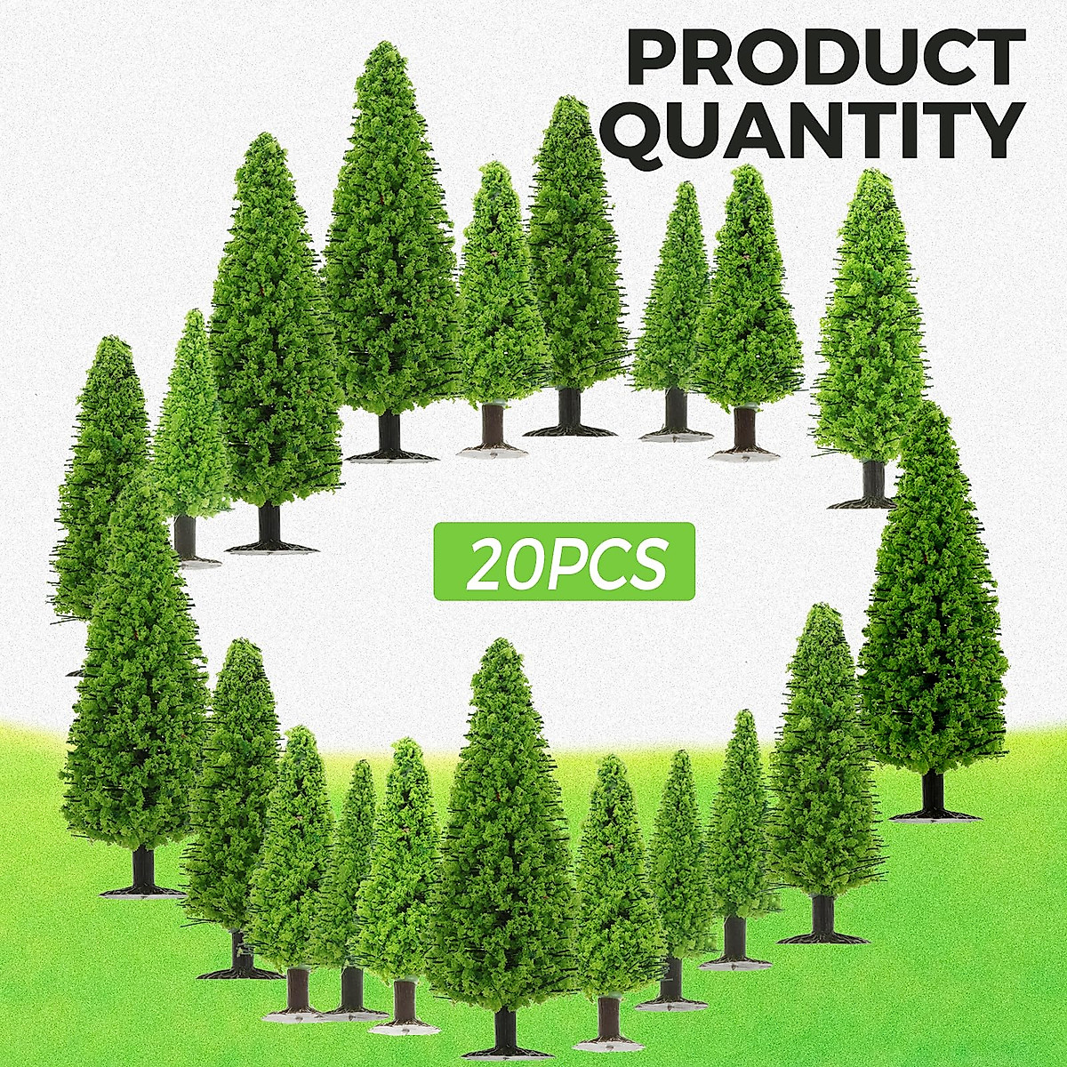 Yetaha 20Pcs Light Green Pine Tree Model, Miniature Garden Tree Mini Plant Ornament for DIY Scenery Landscape HO Scale Forest Railroad Scenery Layout Architecture Scenes Cake Topper