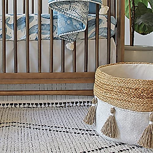 Crane Baby Fabric Storage Bin for Nursery and Toddlers, Toy Storage for Boys and Girls, Cream and Beige, 13" w x 12" h