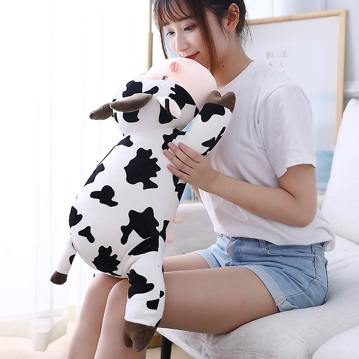 Jensquaify Cow Pillow, Cow Stuffed Animals Plush Toys Gifts for Kids, 23.6"
