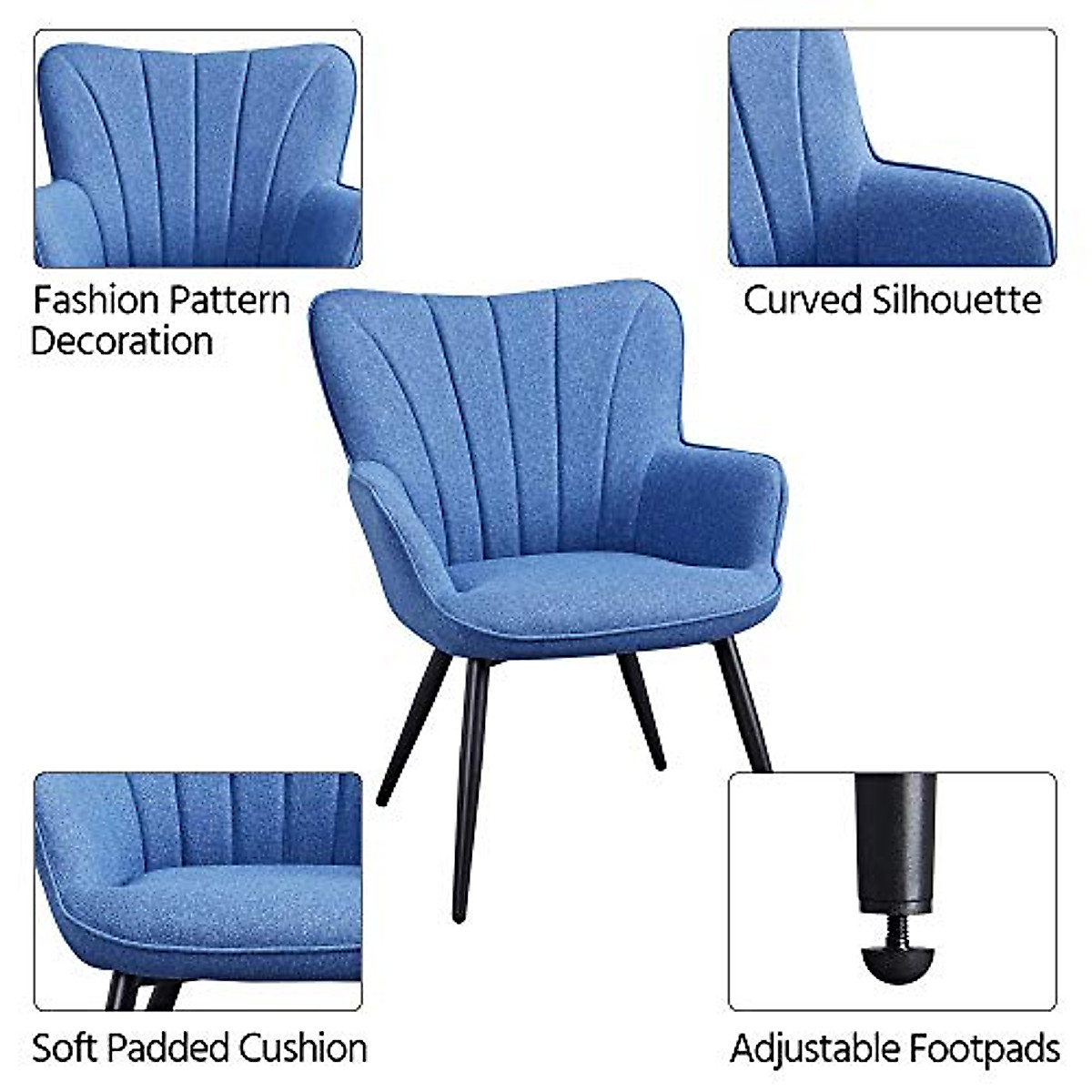 Yaheetech Accent Chair, Modern and Elegant Armchair, Linen Fabric Living Room Chair with Mental Legs and High Back for Living Room Bedroom Office Waiting Room, Blue
