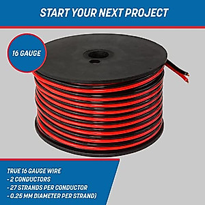 GS Power 16 Gauge Wire (16 AWG) - 100 Foot, Pure Copper, Stranded Electrical Wiring for Speaker, Automotive, Trailer, Stereo and Home Theater Applications - Red/Black