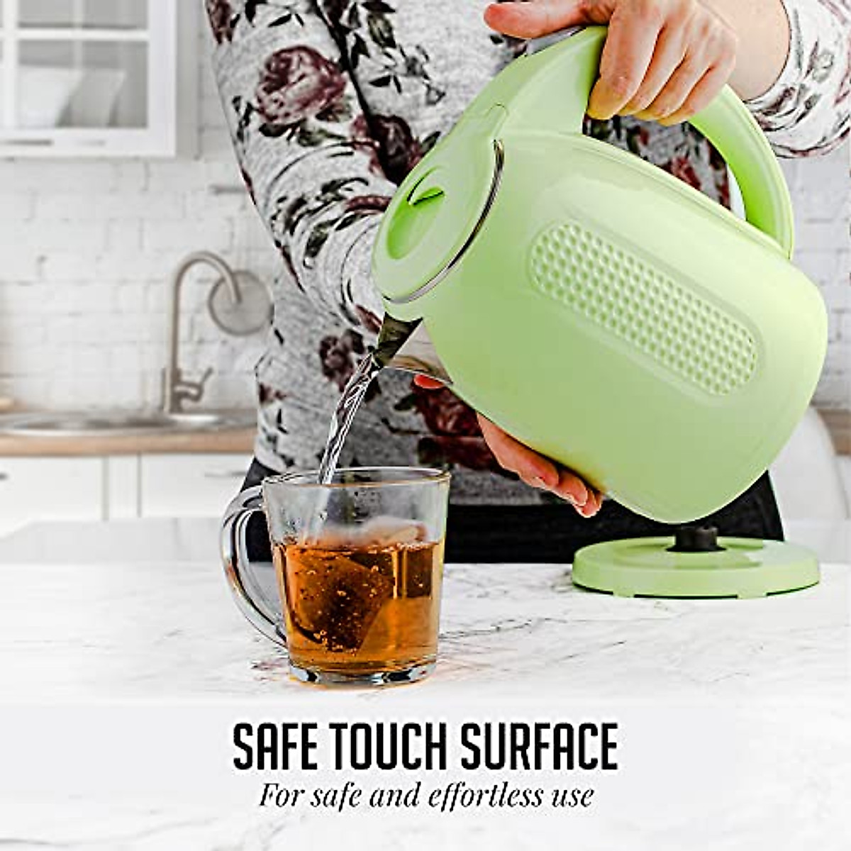 Ovente Portable Electric Kettle Stainless Steel Instant Hot Water Boiler Heater 1.7 Liter 1100W Double Wall Insulated Fast Boiling with Automatic Shut Off for Coffee Tea & Cold Drinks, Green KD64G