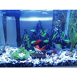 PakyKai Large Fish Tank Decorations, Mountain View Aquarium Ornament with Tree House Cave Bridge Artificial Plastic Plants Aquarium Decorations