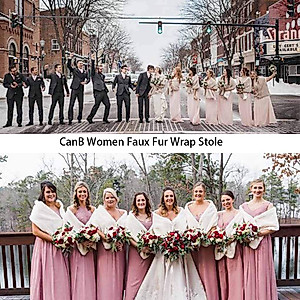 CanB Women's 1920s Faux Fur Shawl Bridal Wedding Fur Wraps and Bolero Shrug Faux Mink Stole for Women and Girls (Black)