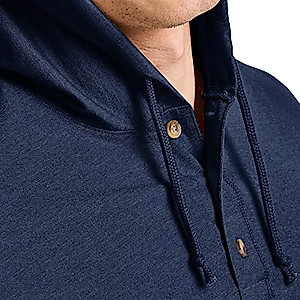 Hanes Comfortblend Men's Originals Tri-Blend Jersey, T-Shirt Hoodie with Henley Collar, Athletic Navy PE Heather, Large