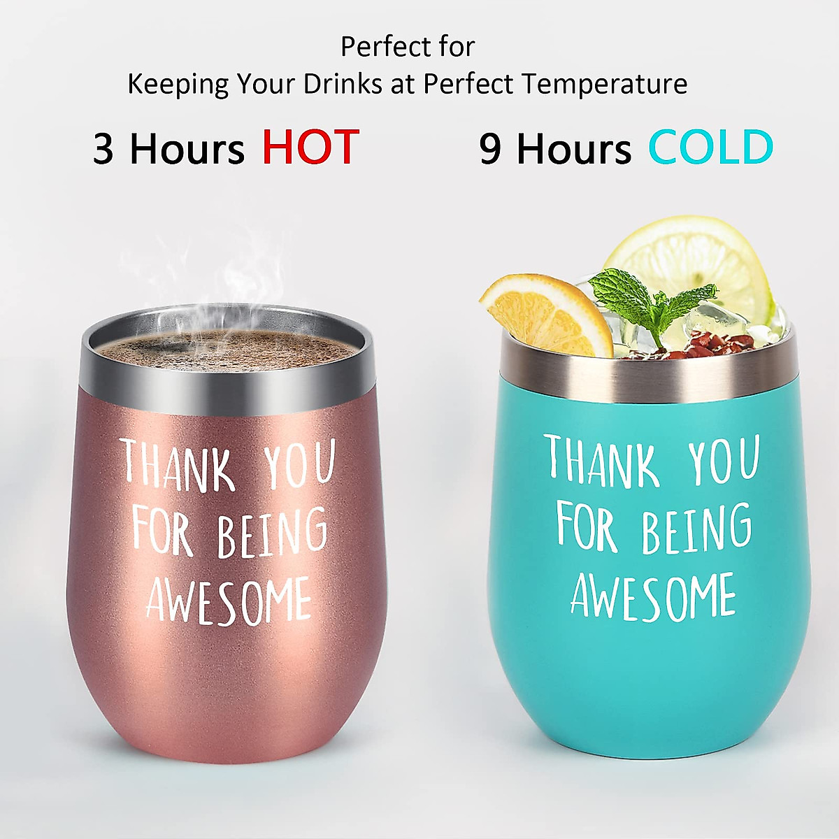 Gtmileo Thank You Gifts, 4 Pack Thank You For Being Awesome Stainless Steel Insulated Wine Tumbler, Christmas Birthday Appreciation Gifts for Women Coworker Teacher Employee Friends(12oz, Multi Color)