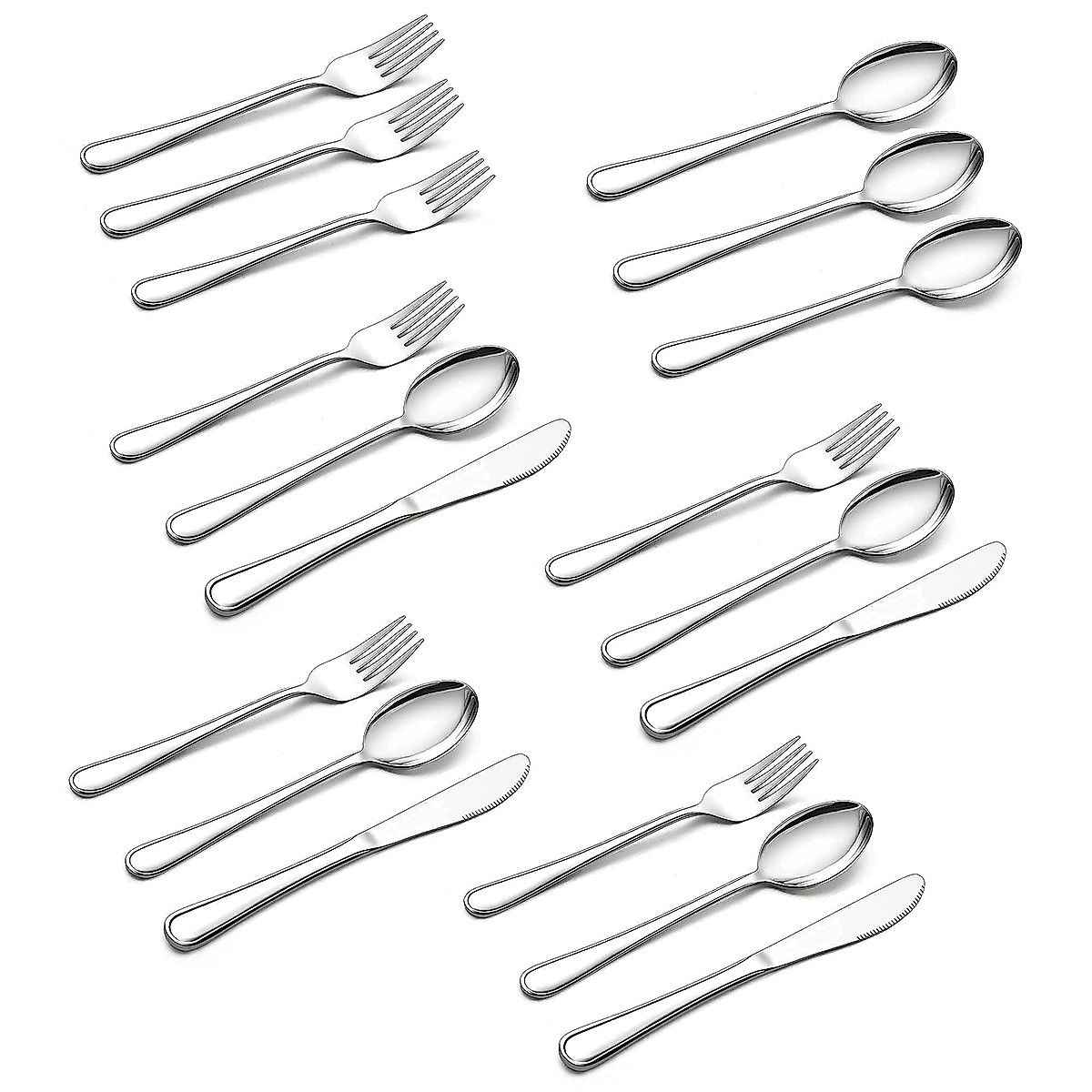 LIANYU 18-Piece Kids Silverware Set, Include 7 Children Spoons, 7 Toddler Forks, 4 Kids Knives, Stainless Steel Toddler Utensils Flatware Set, Mirror Finished, Dishwasher Safe