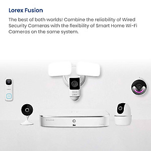 Lorex 4K Fusion 16-Channel (8 Wired + 8 Wi-Fi) 2TB NVR System with 5 Bullet Cameras Featuring Smart Security Lighting
