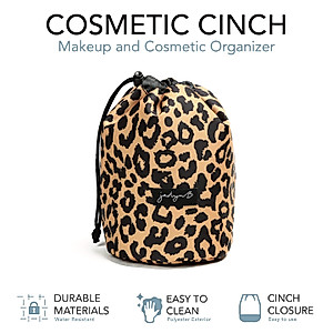 Jadyn Durable Cinch Top Makeup Organizer - Compact Travel Makeup Bag - 7 Interior Pockets for Cosmetics - Drawstring Toiletry Travel Bag for Women - 6L Storage Capacity - (Leopard)