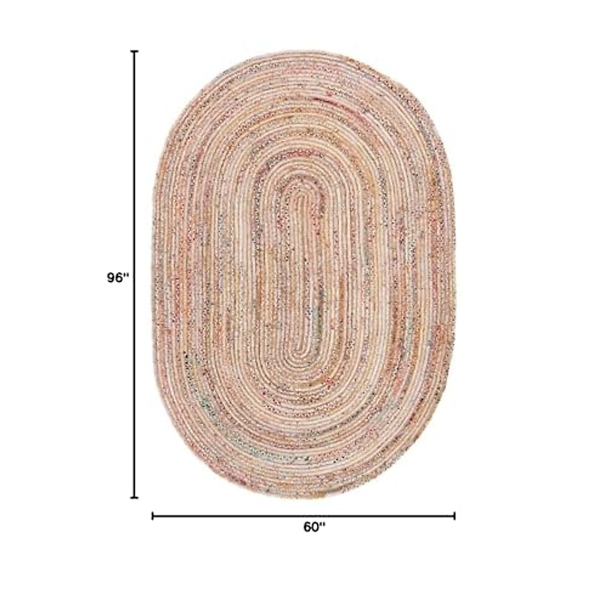 SAFAVIEH Cape Cod Collection Area Rug - 5' x 8' Oval, Beige & Multi, Handmade Boho Braided Jute & Cotton, Ideal for High Traffic Areas in Living Room, Bedroom (CAP202B)