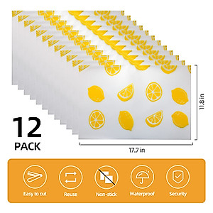 12 Pcs Refrigerator Liners, 17.7"x11.8" Washable Fridge Liner for Drawer/Cabinet Shelf Liner, Non-Slip EVA Multi-Use Shelf & Refrigerator Mats - BPA Free (Lemon)