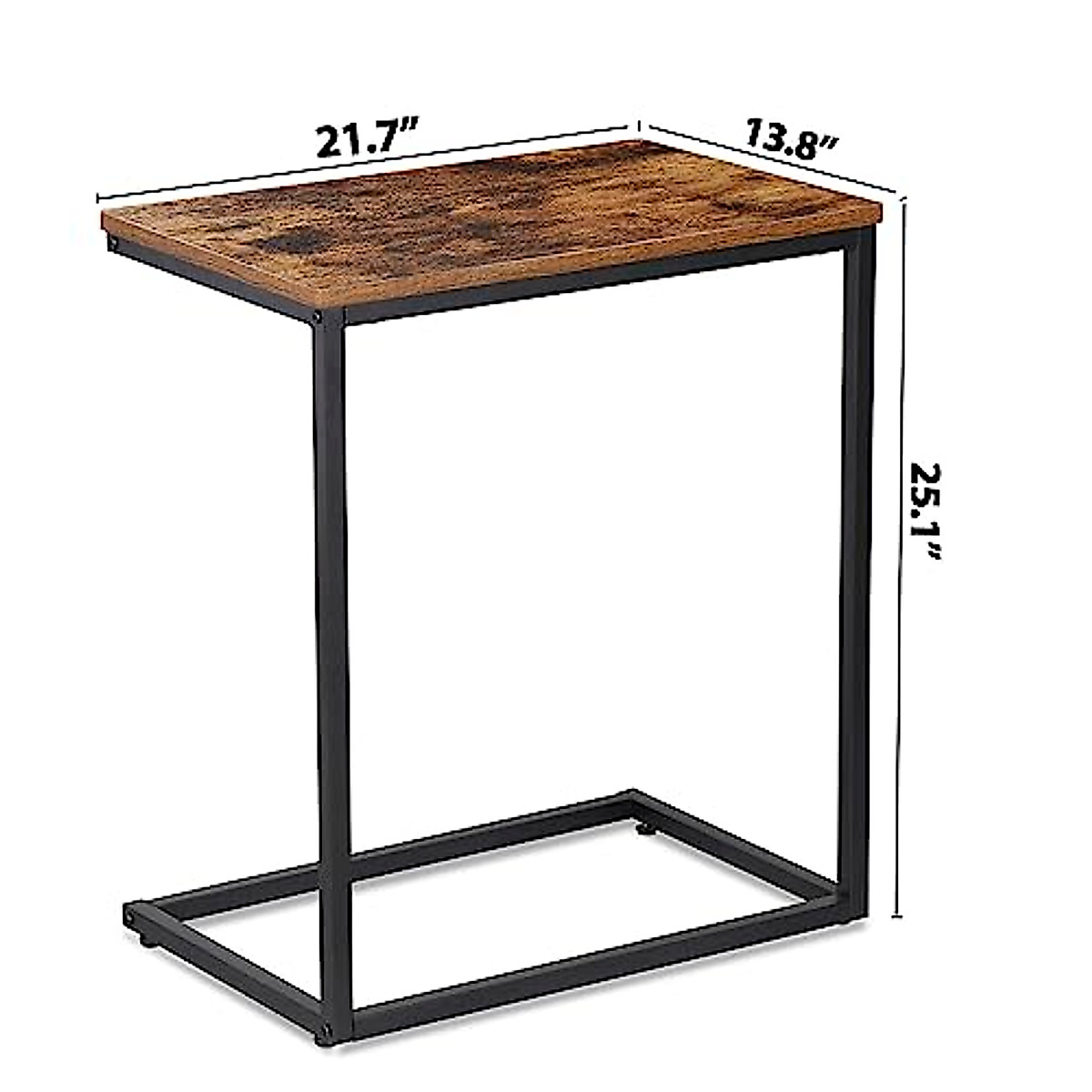 Nouva C-Shaped End/Side Table Couch Bedside Table 21.7in Side Table with Metal Frame for TV Trays Living Room Bedroom Small Spaces, Rustic Brown and Black(2)
