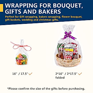 PerkHomy Clear Cellophane Wrap Roll 17.5" x 125' 3Mil Thick Cellophane For Gift Basket Treats Goodie Wrapping Craft Flower Bouquet Plastic (Clear, 17.5"W × 125'L)